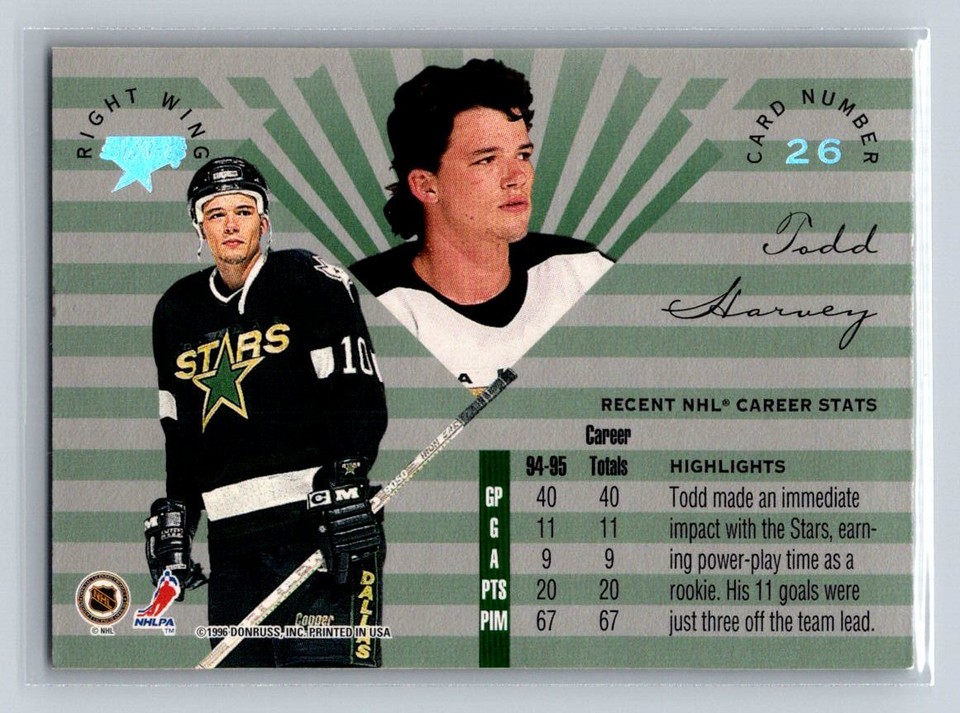 1996 Donruss Leaf Limited Todd Harvey #26 Dallas Stars | eBay