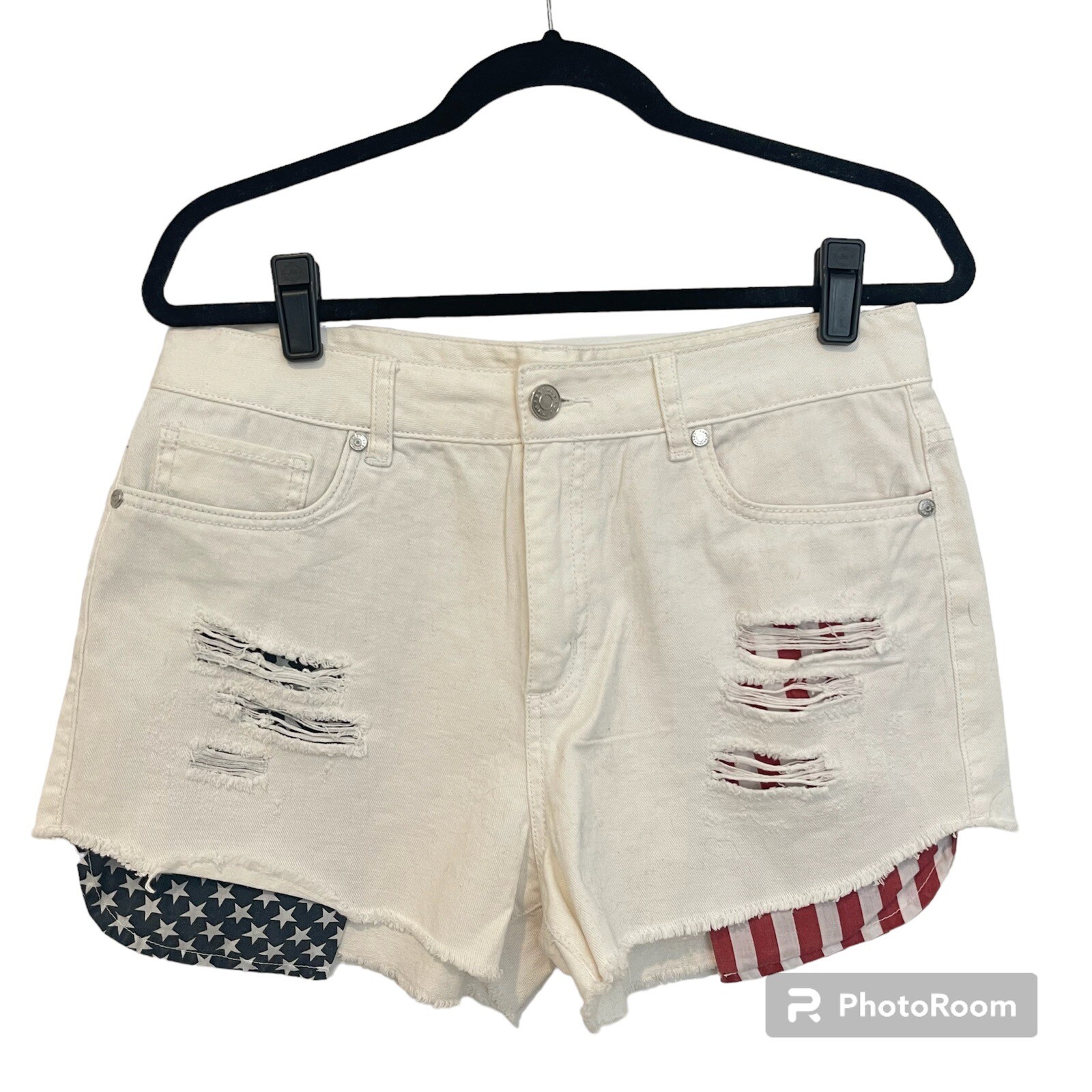 Refuge White Cut off Shorts American Flag Woman's Siz… - Gem