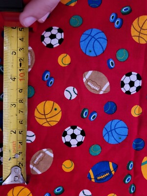 Red small print boys sports theme fabric material sewing football ...