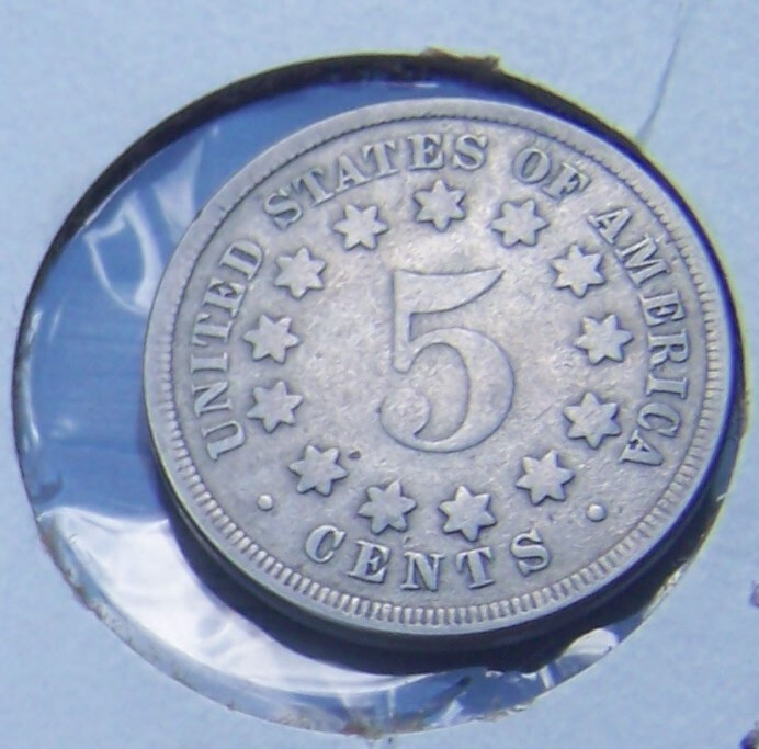 1867 SHIELD NICKEL W/O RAYS WITH ERRORS REPUNCHED DATE, CUD ON N ERROR ...