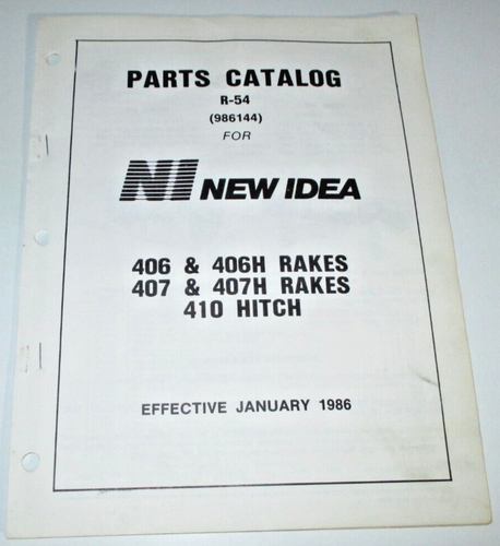 New Idea 406 406H 407 407H Rake & 410 Hitch Parts Catalog Manual Book ...