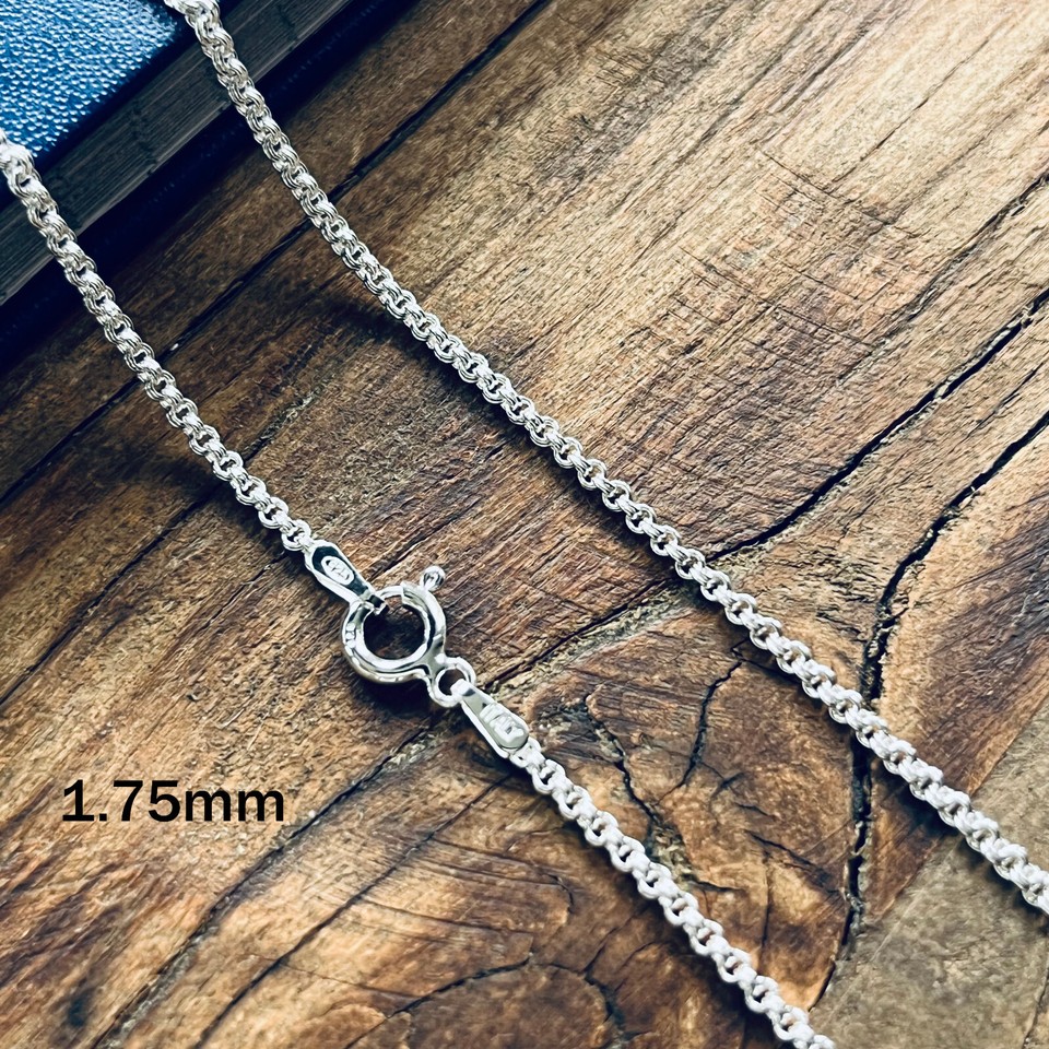 Real Solid 925 Sterling Silver Double Rolo Chain Necklace Made in Italy ...