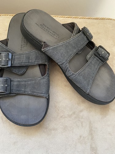 Skechers Mens Black Denim Memory Foam Slider Slip On Shoes Size 10 ...