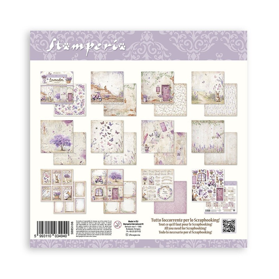Stamperia LAVENDER 8x8 Paper Pad 10 Double Sided Sheets Scrapbook ...