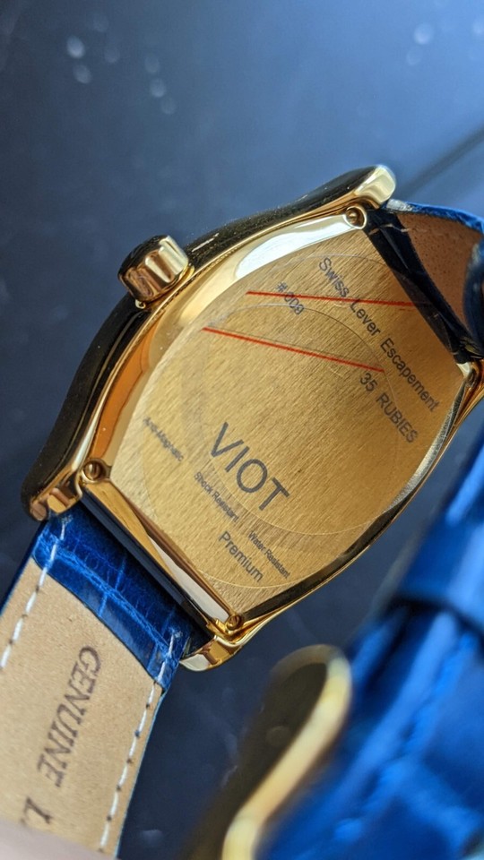 VOIT Automatic men's watch, Blue and Gold dial, Blue leather band. 35 ...
