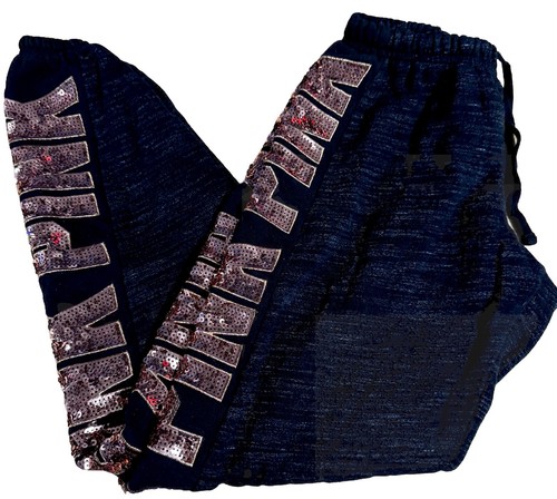 Vintage Victoria’s Secret Pink Sequin Bling Joggers Sweat Pants XS Rose ...