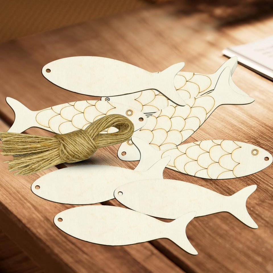 30Pcs Wooden Fish Cutouts DIY Craft, Unfinished Blank Wooden Signs Fish ...