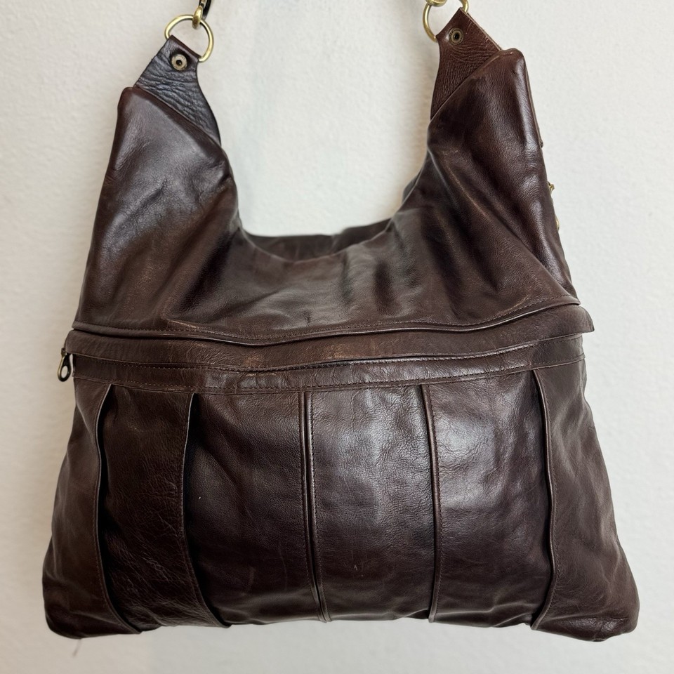 Jas M.B. London Brown Leather Pleated Chain Shoulder Hobo Bag Handmade ...