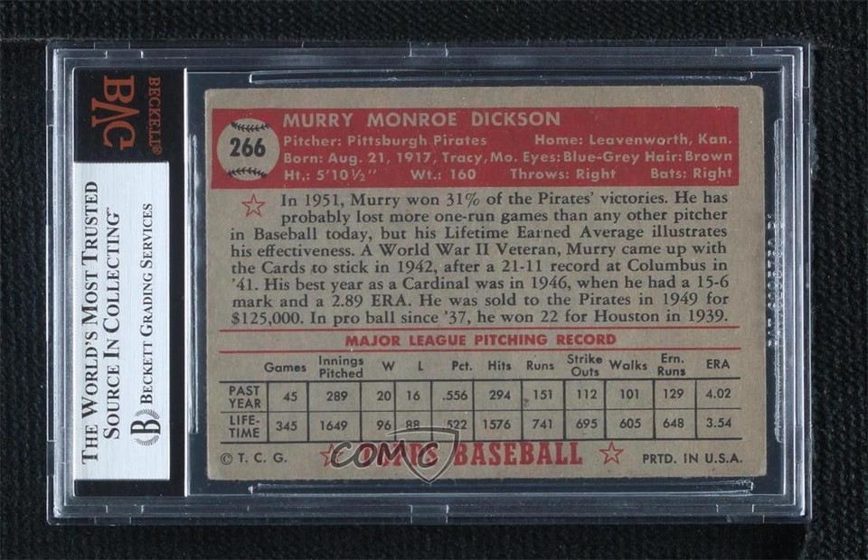 1952 Topps Semi-High # Murry Dickson #266 BVG 4 | eBay