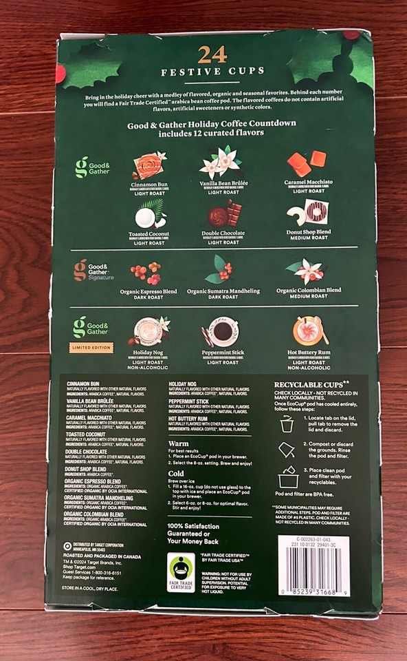 Good & Gather Holiday Coffee Countdown 24 Pods Flavored Organic K-Cups ...