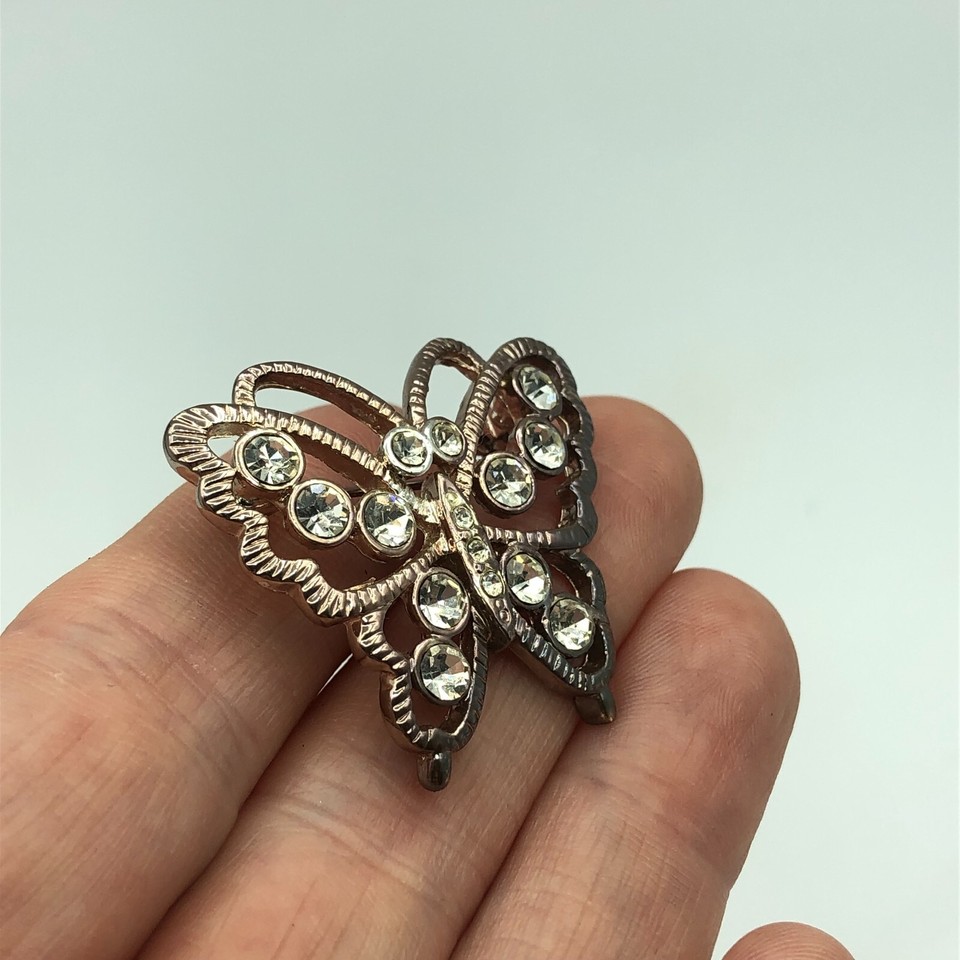 RETRO Rose Gold Tone Butterfly Sparkle Brooch Metalwork Decorative ...