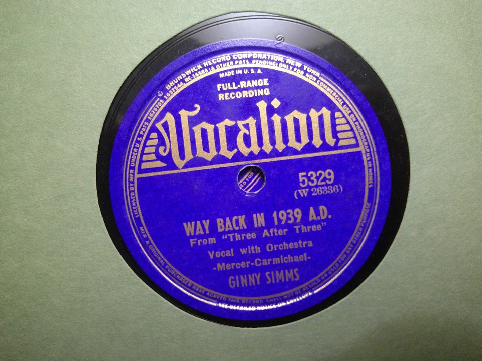 VOCALION 78 RECORD 5329/GINNY SIMMS/THE STARLIT HOUR/WAY BACK IN 1939 ...
