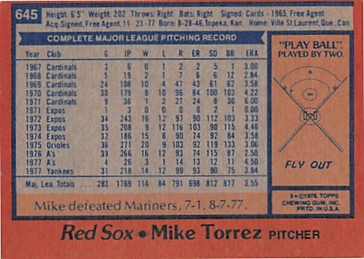 1978 Topps #645 Mike Torrez EXMT p2s-19344 | eBay