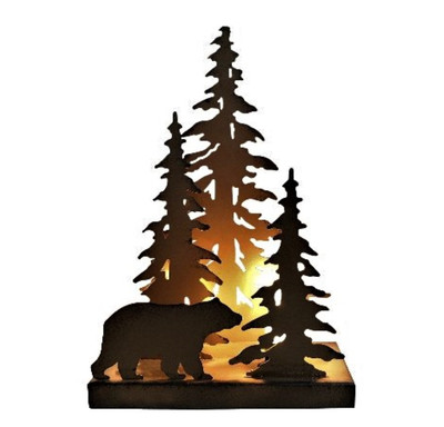 Rustic Metal Bear Forest Light NightStand Bedside EndTable Desk Lamp ...