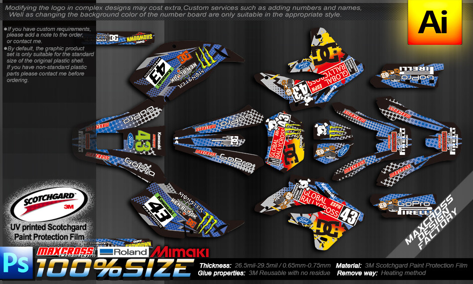 KAWASAKI KLX250 SR/D-Tracker 2005/2004 - 2007 MAXCROSS GRAPHICS KIT ...