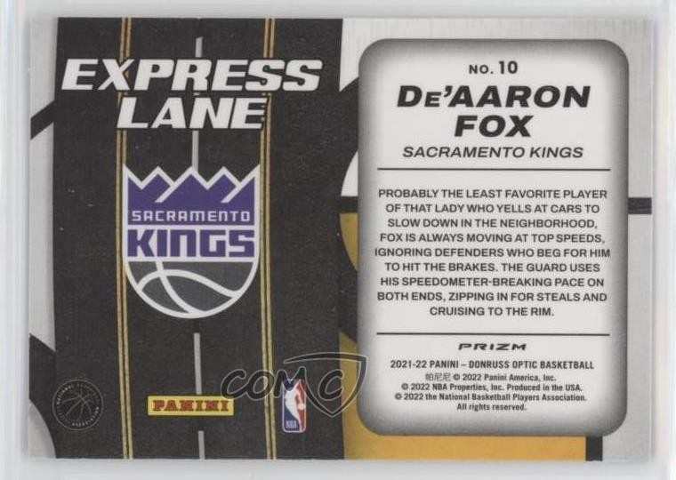 2021-22 Panini Donruss Optic Express Lane Purple Prizm De'Aaron Fox #10 ...