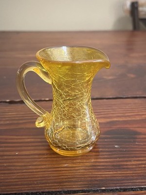 Blenko Amber Crackle Glass Pitcher 3.25" Glows Orange MCM Miniature ...