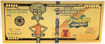 Squidward Tentacles Spongebob $100 Novelty 24K Gold Foil Plated Note ...