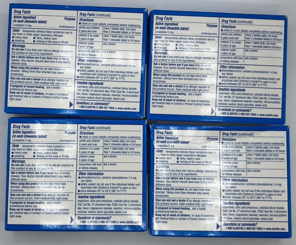 4PK Children's Claritin ~ 20 Chewable Tablets Each ~ Grape Flavored ...