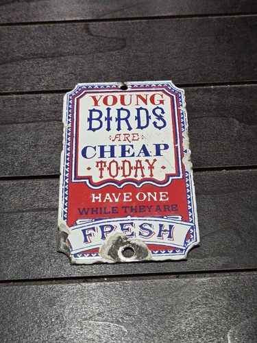 Dodo Designs Vintage "Young Birds Are Cheap Today" Porcelain Enamel ...