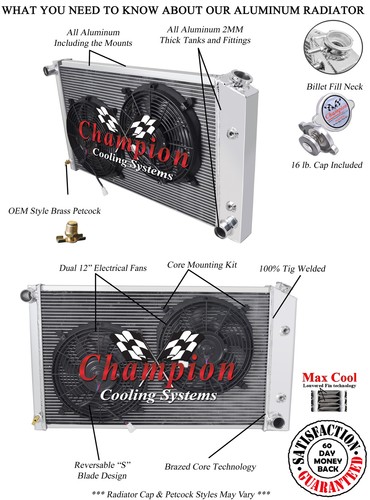 1970-1981 Pontiac Firebird Aluminum 3 Row Champion Radiator & 2-12 ...