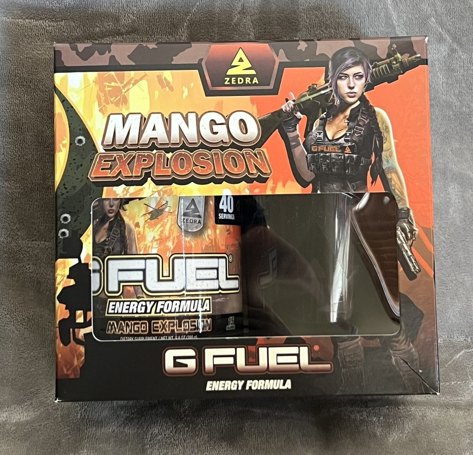 G Fuel Mango Explosion Gfuel Box ZEDRA Shaker, Sticker, Empty Tub READ ...