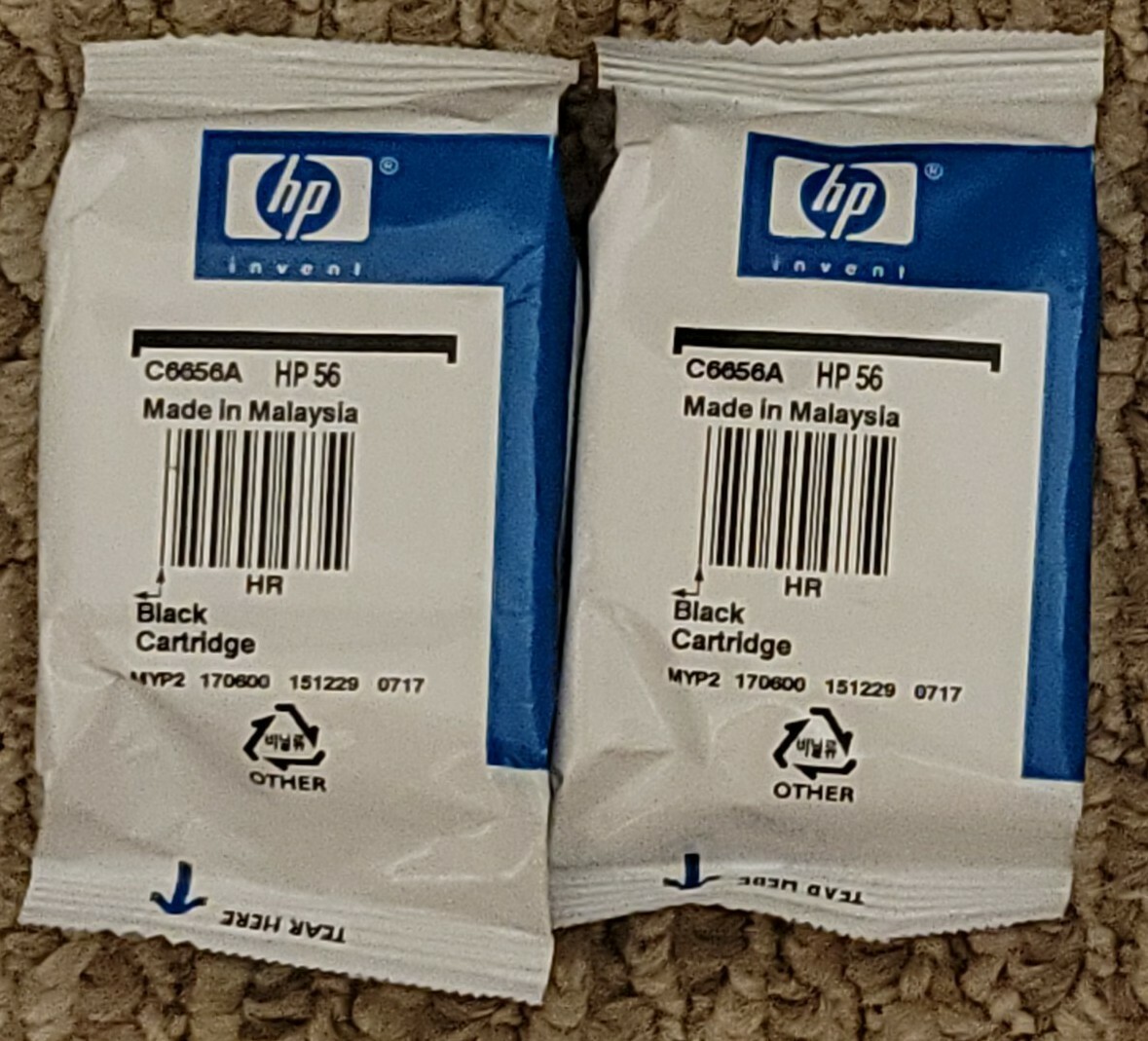 NEW SEALED PACK OF 2 GENUINE HP 56 Black Ink Cartridges C6656A MYP2 ...