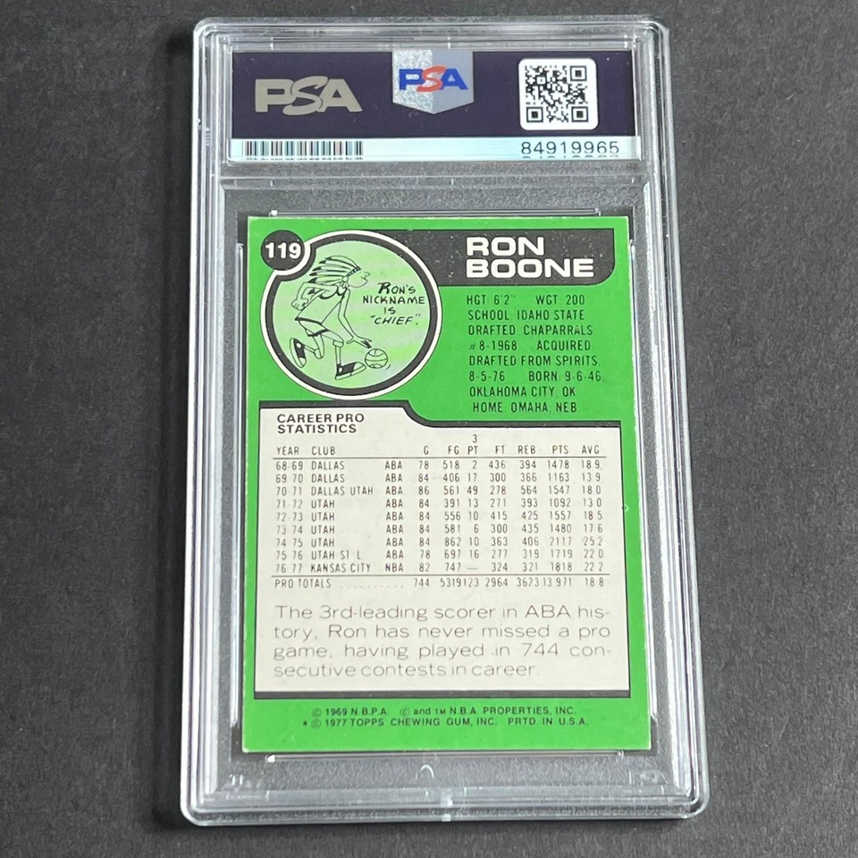 1976-77 Topps #119 RON BOONE Signed AUTO 10 PSA Slabbed Kansas City ...