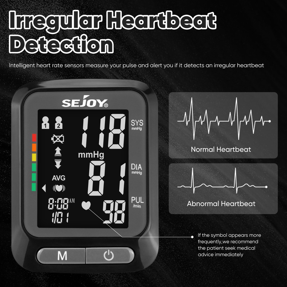 SEJOY Digital Blood Pressure Monitor Wrist Automatic Heart Rate BP Cuff ...