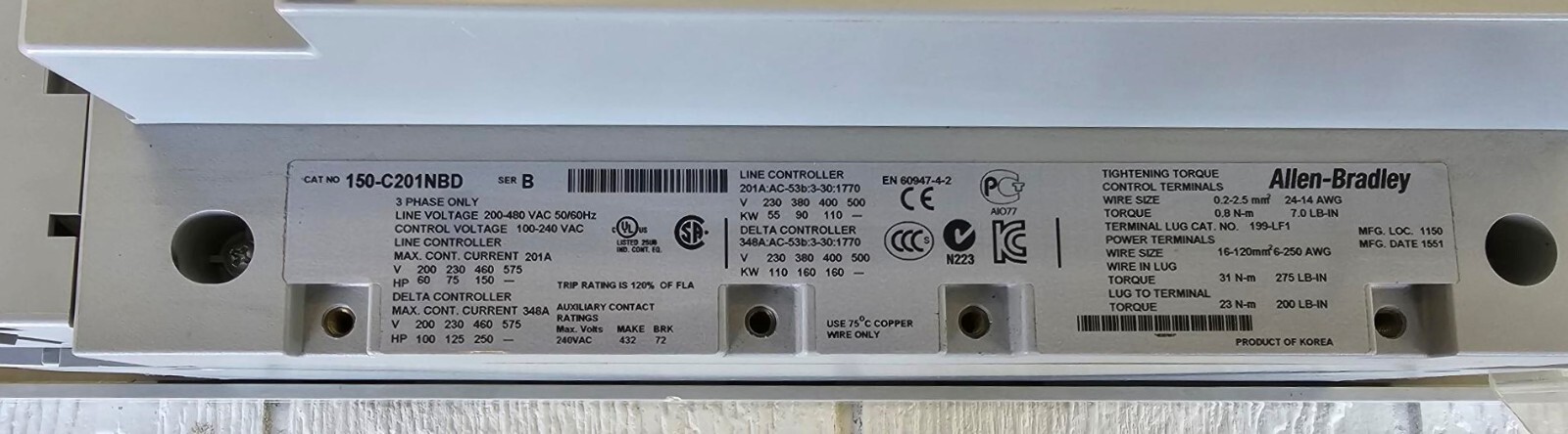 ALLEN BRADLEY 150-C201NBD SER B SMART MOTOR CONTROLLER SMC-3 | eBay