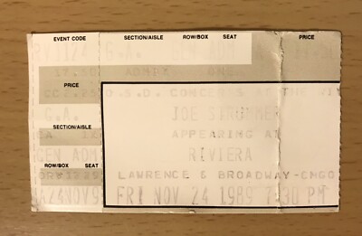 1989 JOE STRUMMER EARTHQUAKE WEATHER TOUR CHICAGO CONCERT TICKET STUB ...