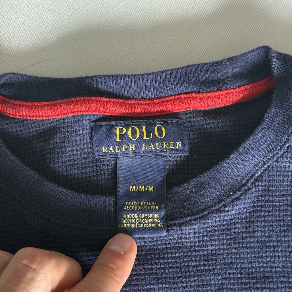 Polo Ralph Lauren Waffle Knit Thermal Mens Medium Blue Embroidered Bear ...