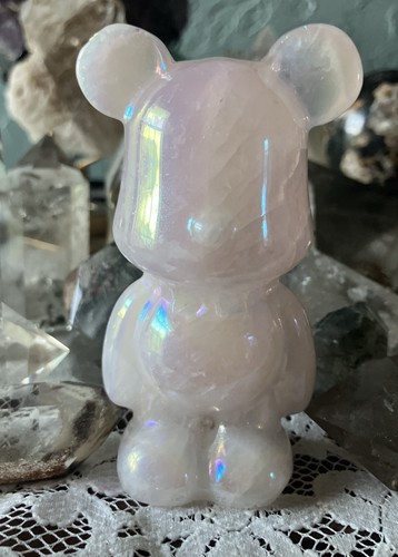 Aura Coated Crystal Quartz Bear Carving Soft Pink And Yellows With ...