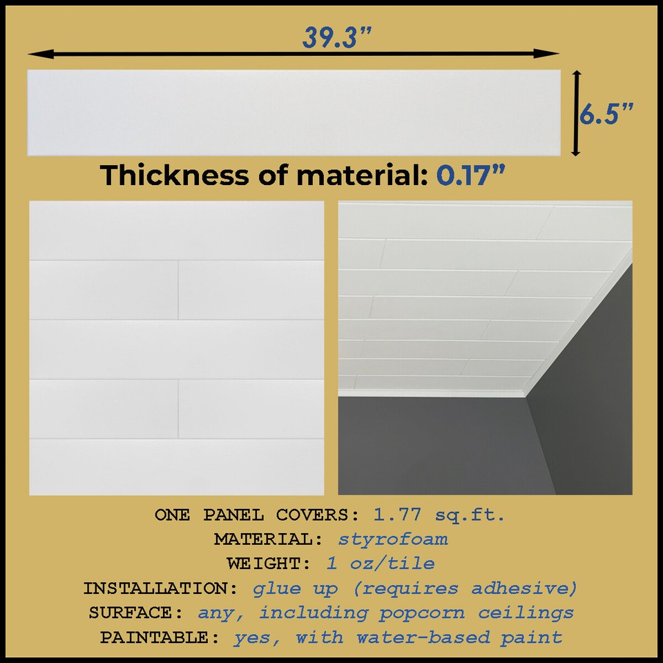 DIY Glue Up Ceiling Panels, Foam Planks, Tiles - 39.3" x 6.5", 12 Pcs ...