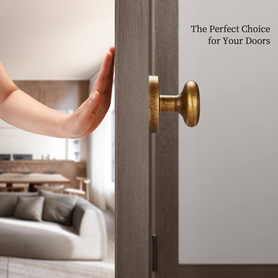 Rotating Dummy Door Knob Set – 2 Pack Antique Brass Round Decorative ...