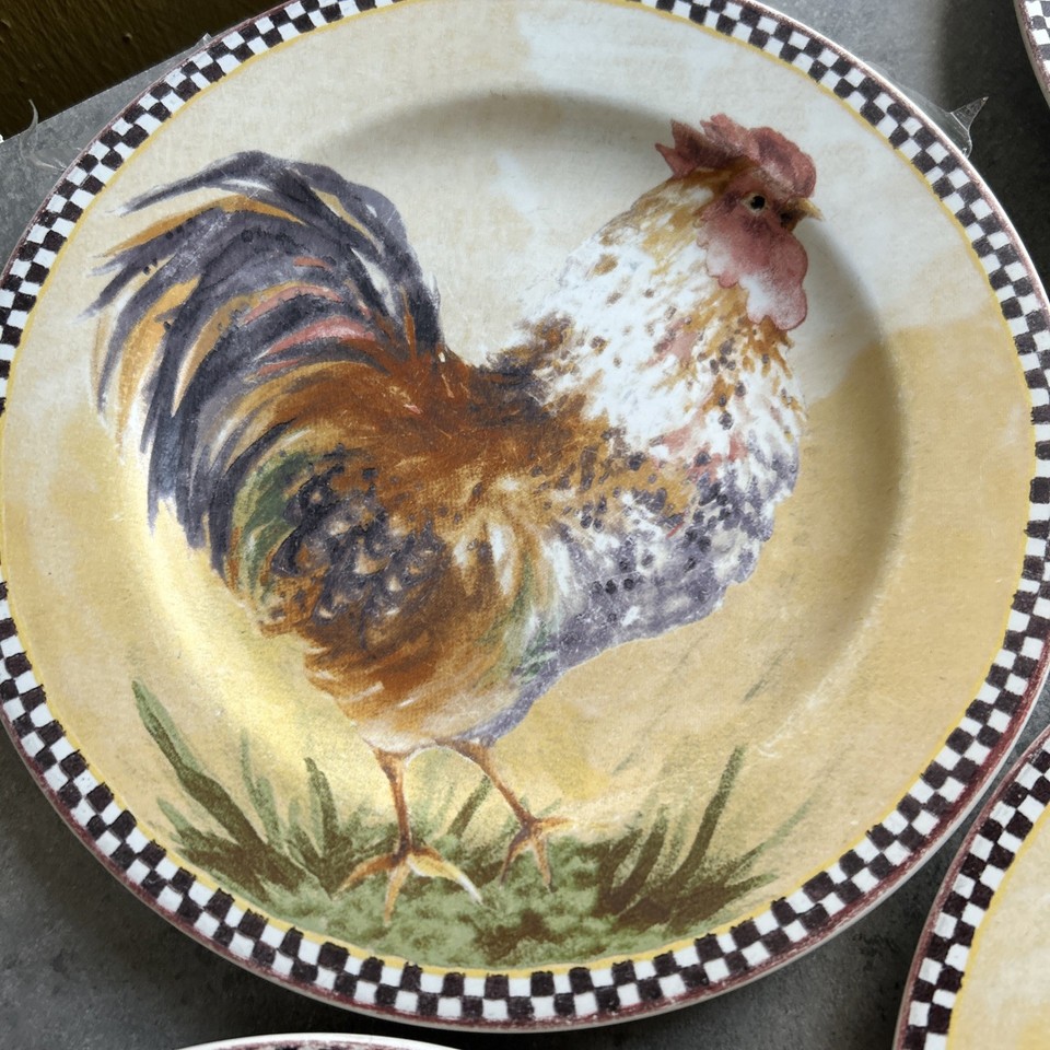 SET 7 Rooster Chicken Plates Sakura Chanticleer Sally Eckman Roberts 8 ...