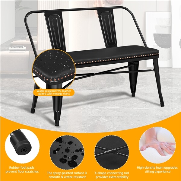 Industrial Metal Dining Bench Farmhouse Dining Bench with Upholstered ...