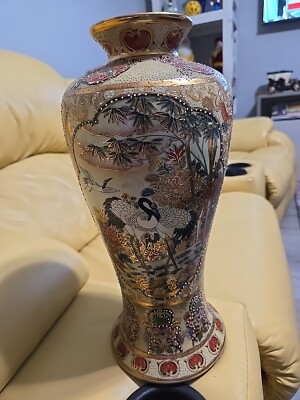 Vintage handpainted art Royal satzuma vase 14" Tall | eBay