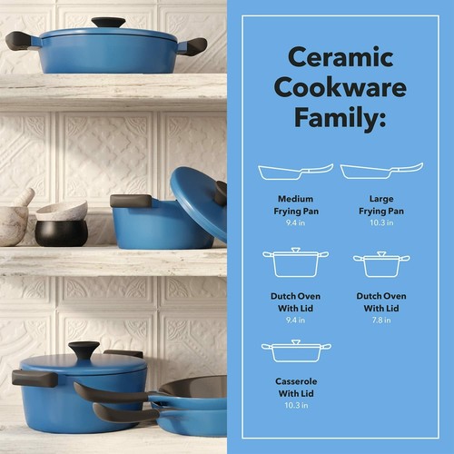 Vremi 8 Piece Ceramic Nonstick Cookware Set Induction Stovetop, Blue | eBay