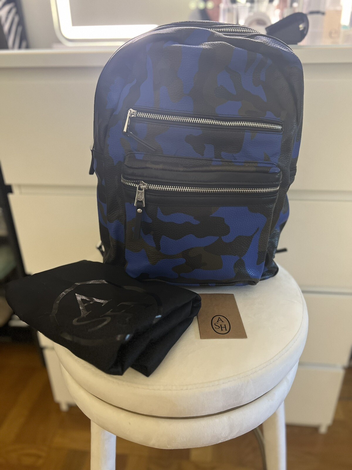 Ash Danica Large Leather Backpack, Blue Camo - Gem