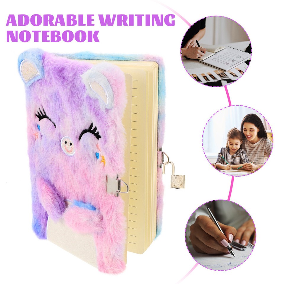 Kids Diary with Lock Girl Notebook Fluffy Writing Travel Student | eBay