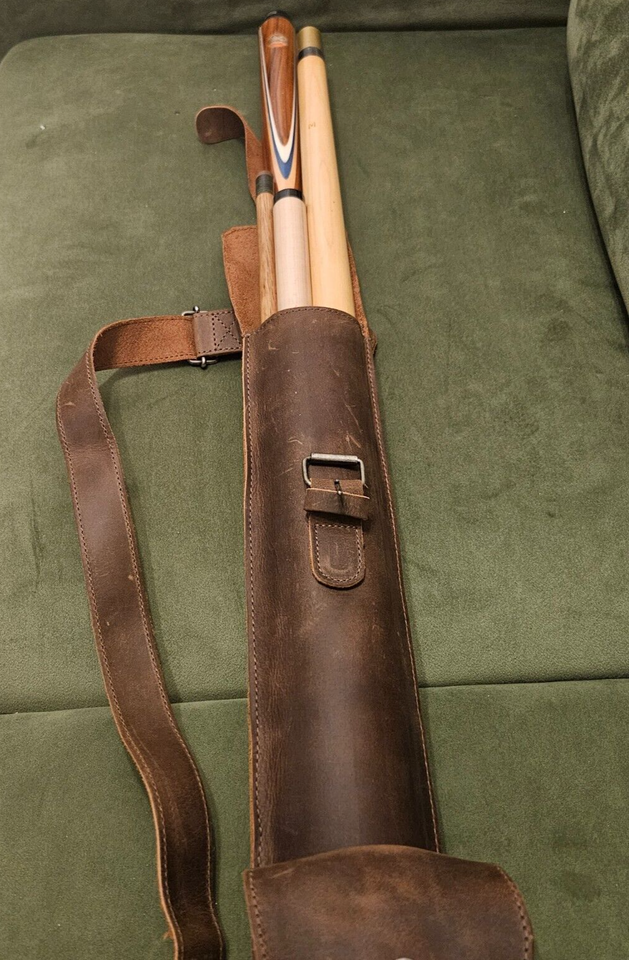 FULL-GRAIN Leather Billiard Pool Cue Case Minimalist Rustic Patina ...