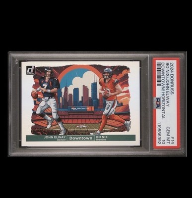 BO NIX / JOHN ELWAY 2024 DONRUSS DUAL DOWNTOWN #14 PSA 10 POP 9 SSP ...