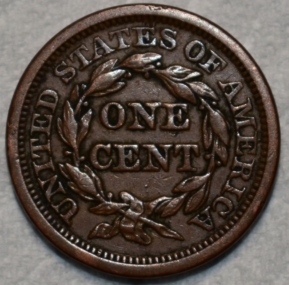 Extra Fine 1844 Braided Hair Large Cent, Sharp, Chocolate-Brown ...
