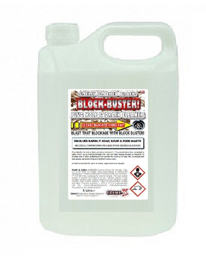 BLOCK BUSTER 1 or 5 Litre Powerful Sink Drain Cleaner & Unblocker 5 L ...