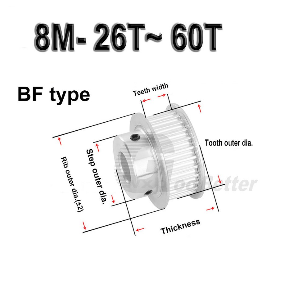 Timing Pulley Aluminum Bore=8~30mm 26~60 Teeth 27mm Wide Pulley HTD8M w ...