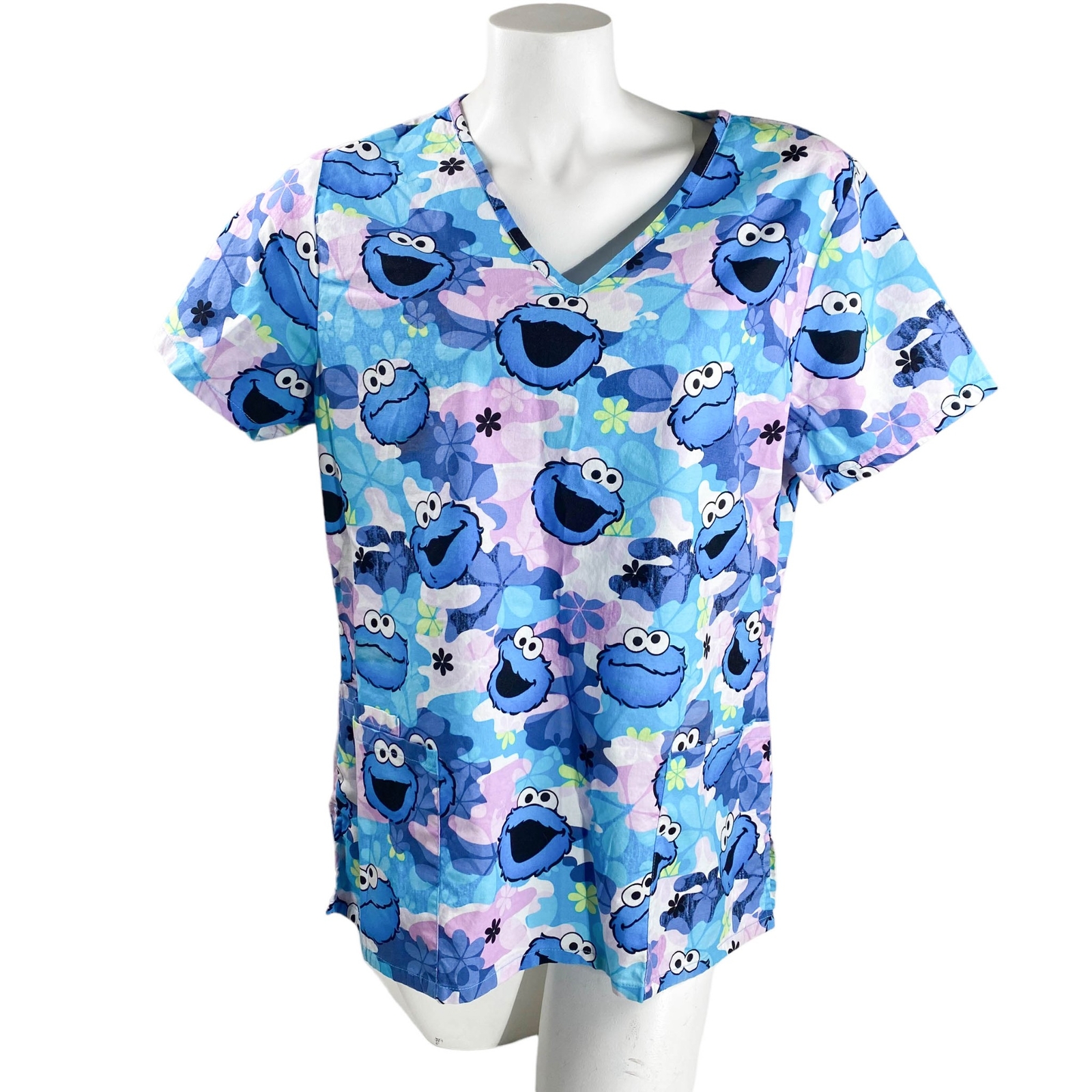 Sesame Street Cookie Monster Faces Floral Medium Scru… - Gem