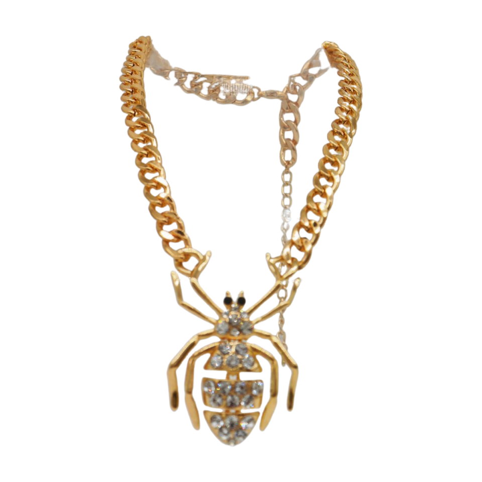 Women Fashion Jewelry Gold Metal Chain Links Long Spider Necklace Scary ...