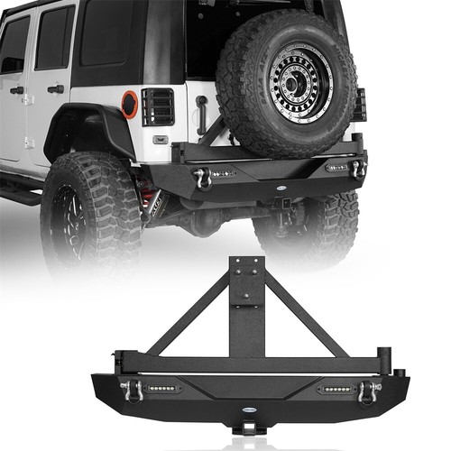 Steel Rear Bumper w/ Tire Carrier & Child Safe Lock for 2007-18 Jeep ...