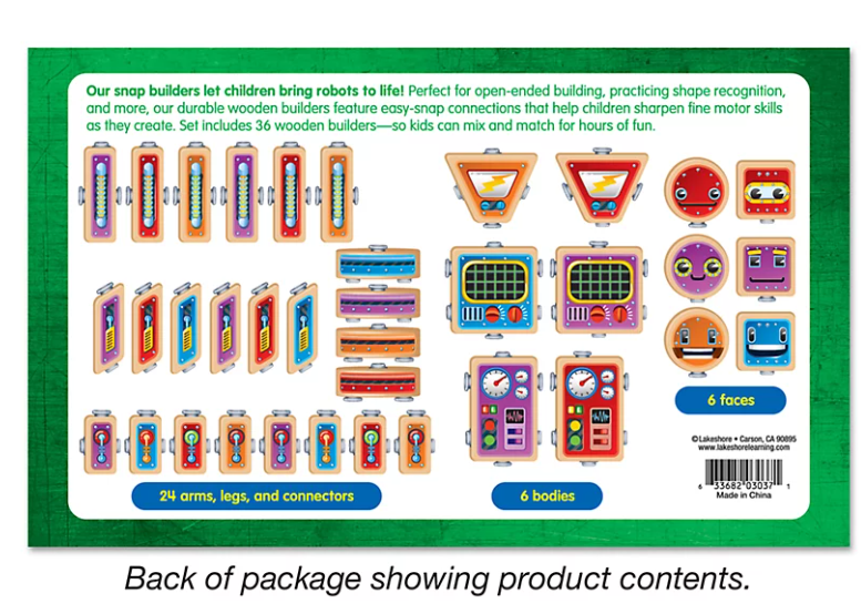 SNAP-BOTS Robots Wooden Builders Assorted PCS Learning Toys Lakeshore ...